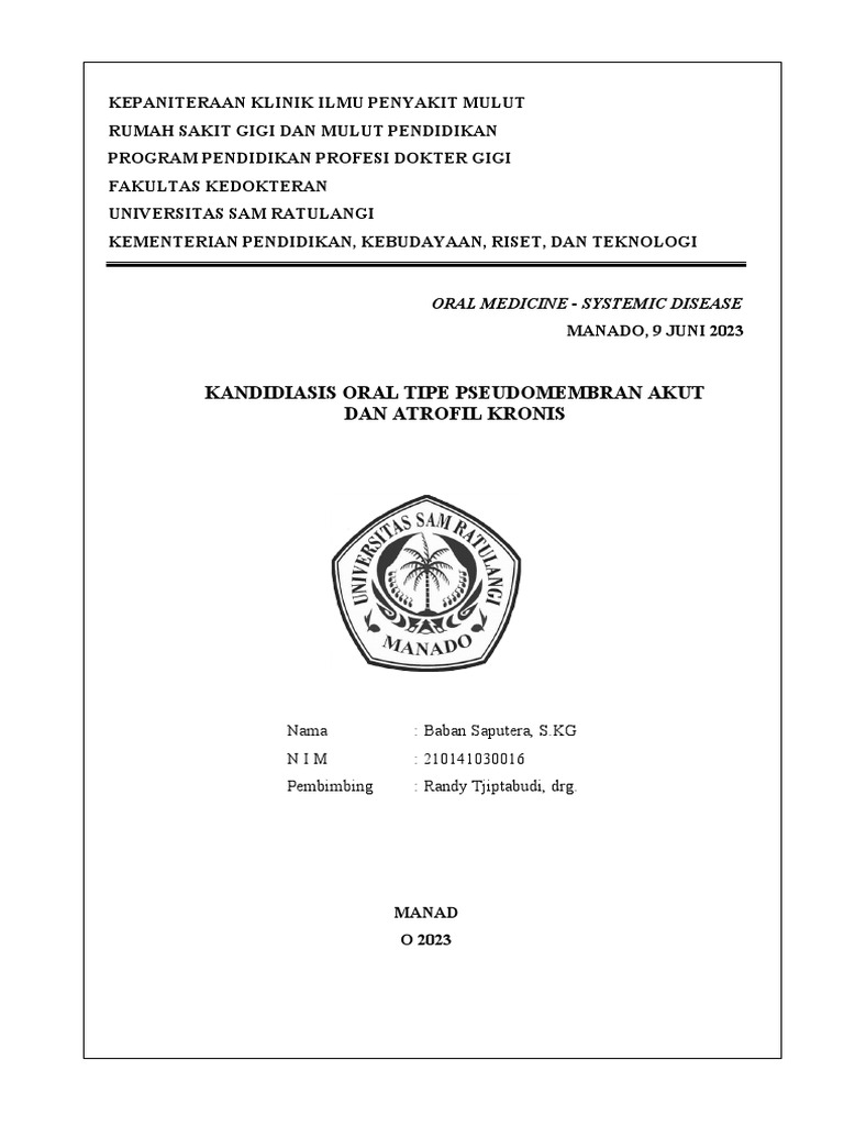 Kandidiasis Oral Tipe Pseudomembran Akut Dan Atrofil Kronis | PDF