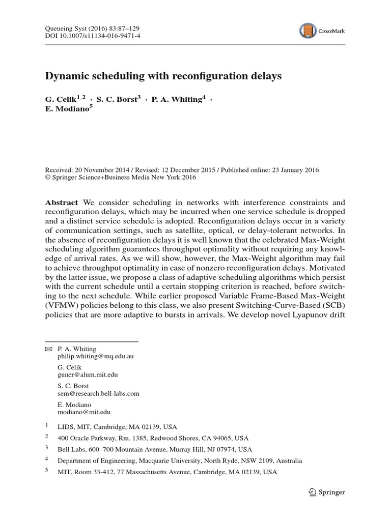 Dynamic Scheduling With Reconfiguration Delays | PDF | Scheduling ... Dynamic Scheduling With Reconfiguration Delays | PDF | Scheduling ...