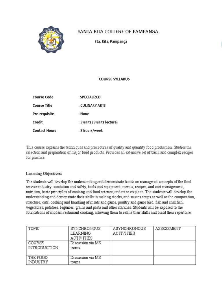 Culinary Art Syllabus | Download Free PDF | Cooking | Grilling