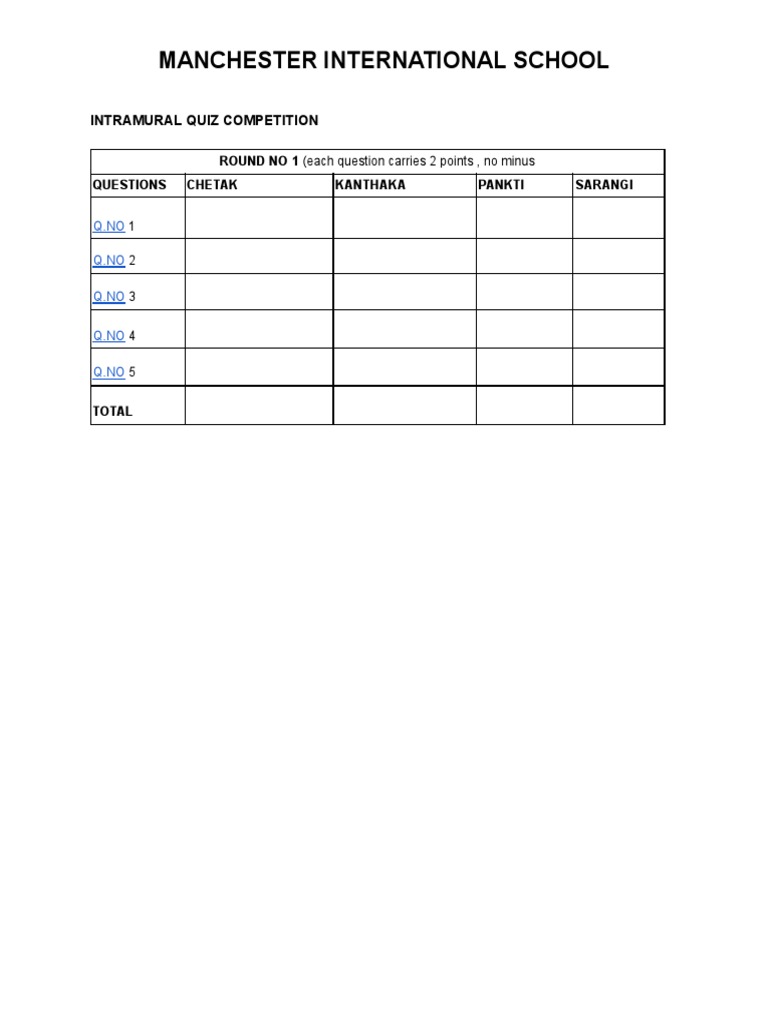 Interhouse Quiz Competition | PDF | Sports & Recreation | Teaching Methods & Materials