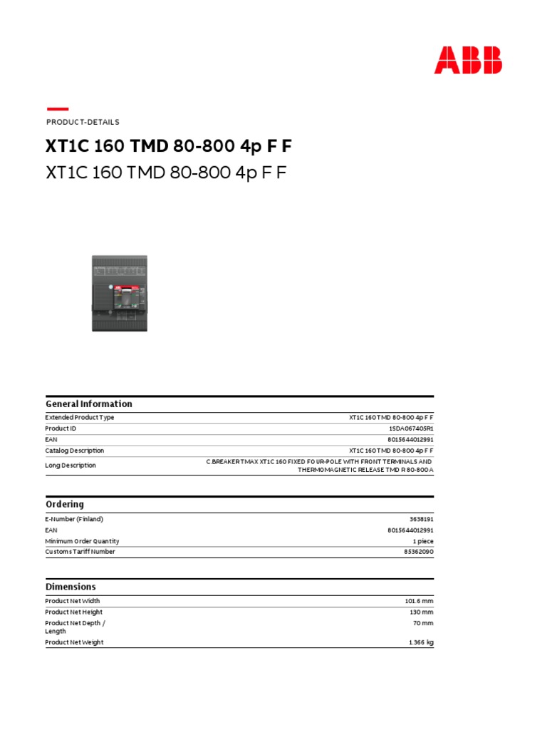 1SDA067405R1 xt1c 160 TMD 80 800 4p F F | PDF | Electrical Components ...