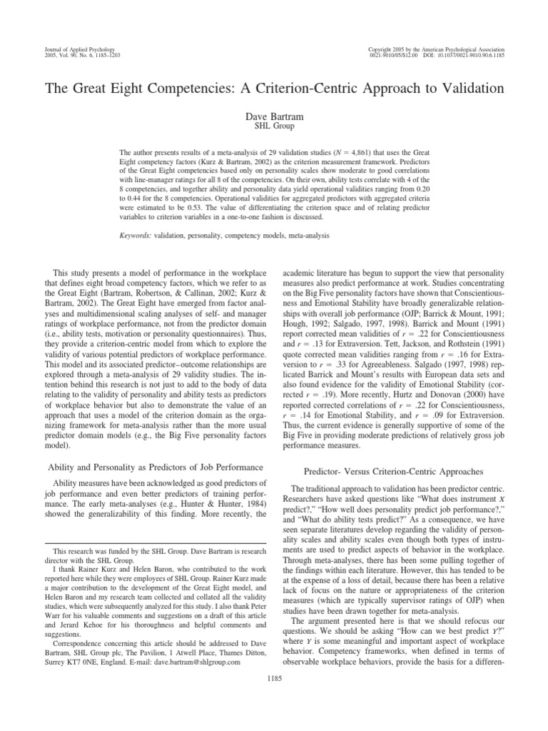 The Great Eight Competencies A Criterion | PDF | Validity (Statistics ...