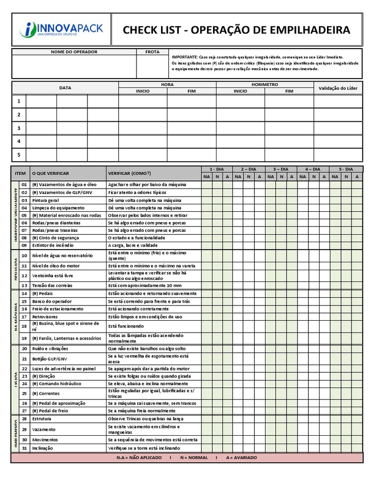 Check List - Empilhadeira | PDF