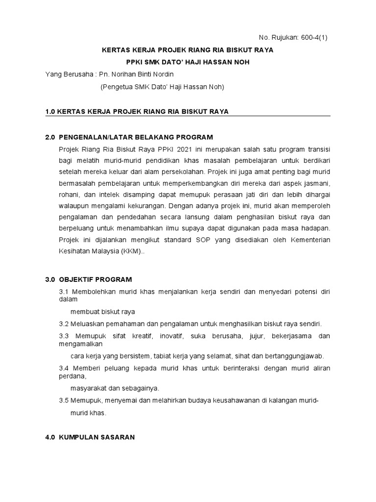 KERTAS KERJA PROGRAM KEMAHIRAN ASAS JAHITAN | PDF