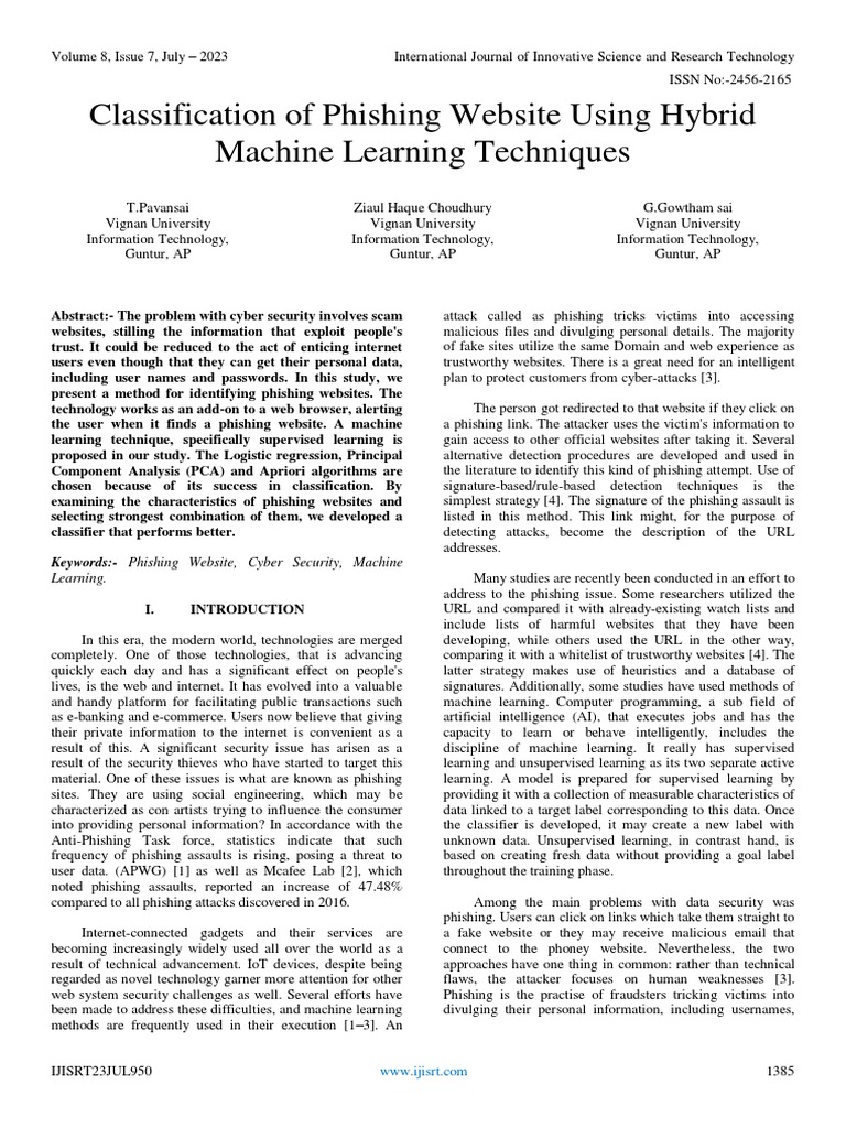 Classification of Phishing Website Using Hybrid Machine Learning ...