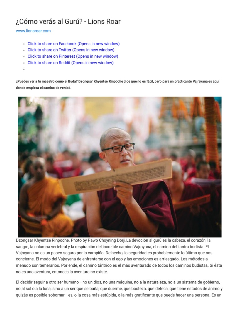 La Devoción al Gurú en Vajrayana | PDF | Vajrayana | Mente