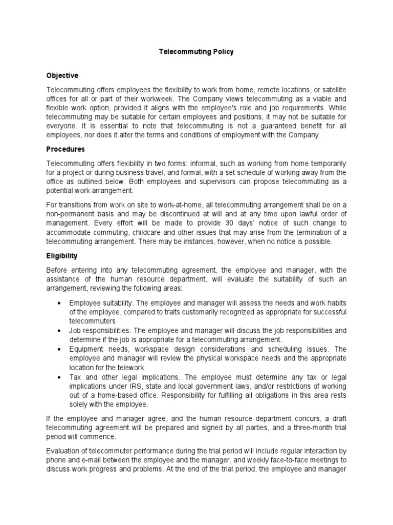 Telecommuting Policy | PDF | Employment | Economies