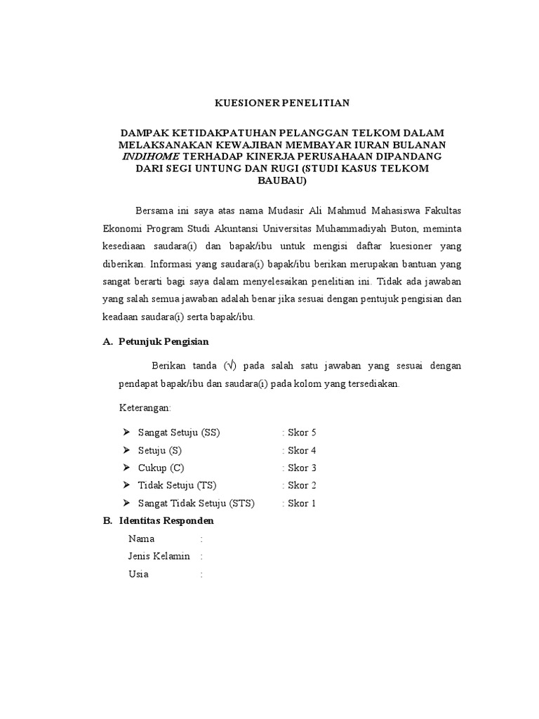KUESIONER | PDF | Karier & Perkembangan | Bisnis