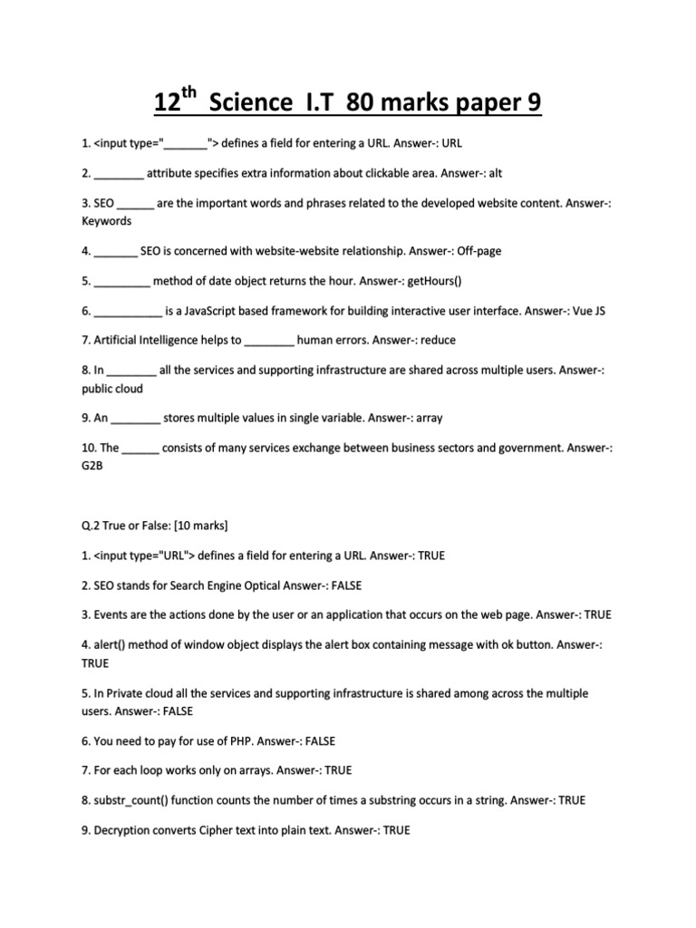 12th Science IT Question Paper Guide | PDF | Computers | Technology ...