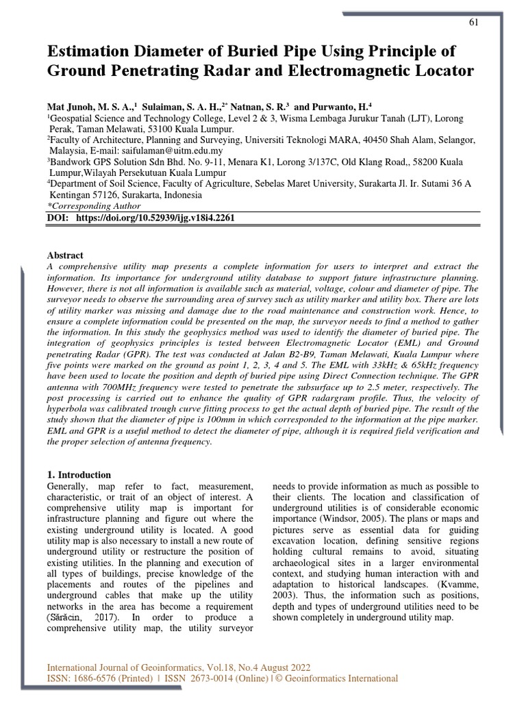 Estimating Buried Pipe Diameter with GPR and EML | PDF | Applied And ...