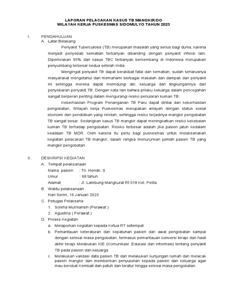 Pelacakan Kasus TB Mangkir Sidomulyo 2023 | PDF | Sains & Matematika