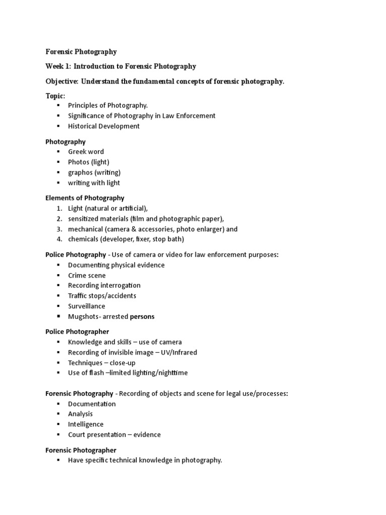 Forensic Photography Week 1 Lecture | PDF | Vision | Optics