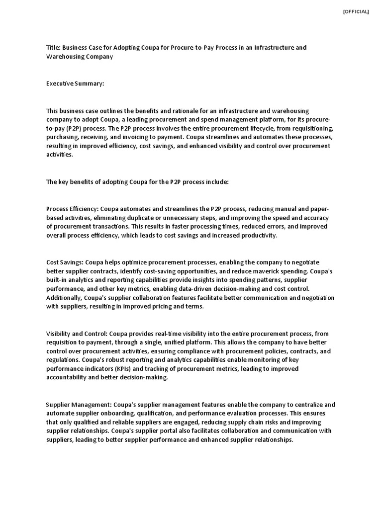 Coupa P2P Adoption Business Case | PDF | Procurement | Supply Chain