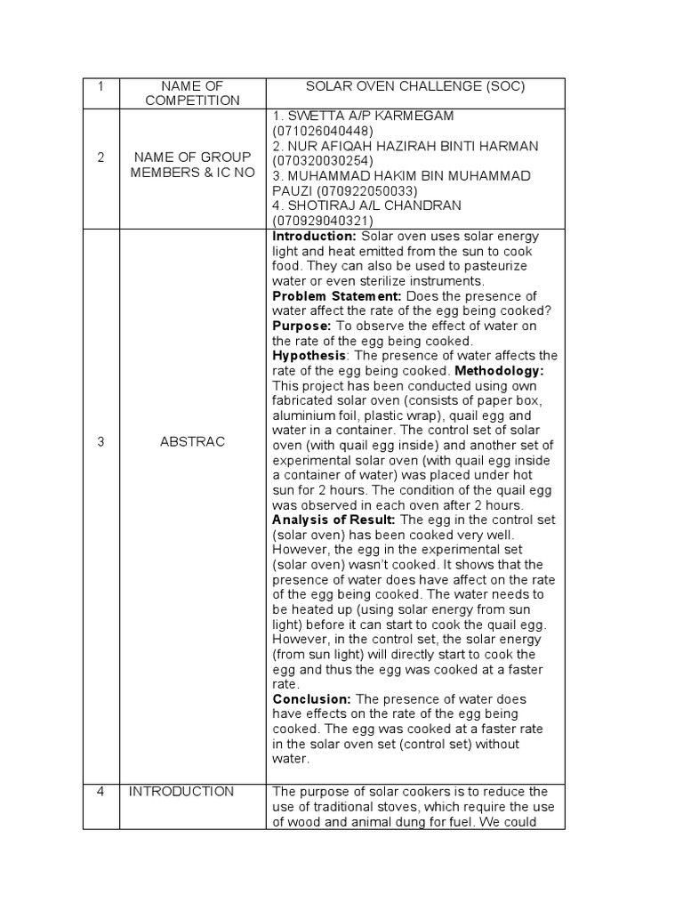 SOLAR OVEN PROJECT | PDF