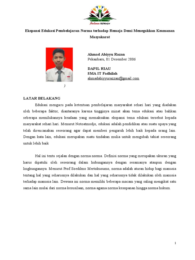 Template Esai Parlemen Remaja 2023 | PDF