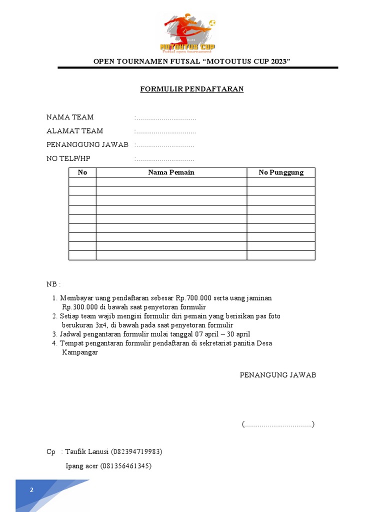 Formulir Pendaftaran Futsal | PDF