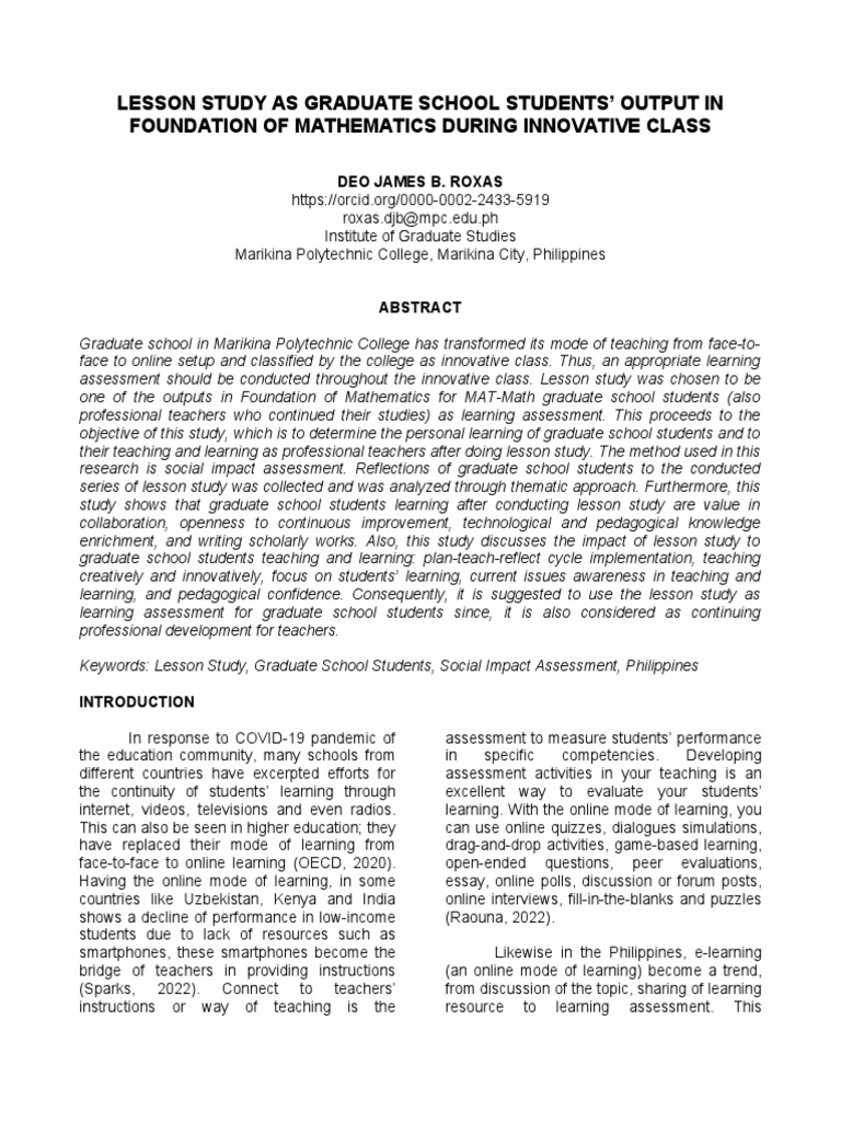 Lesson Study: Impact on Grad Students | PDF | Teachers | Pedagogy