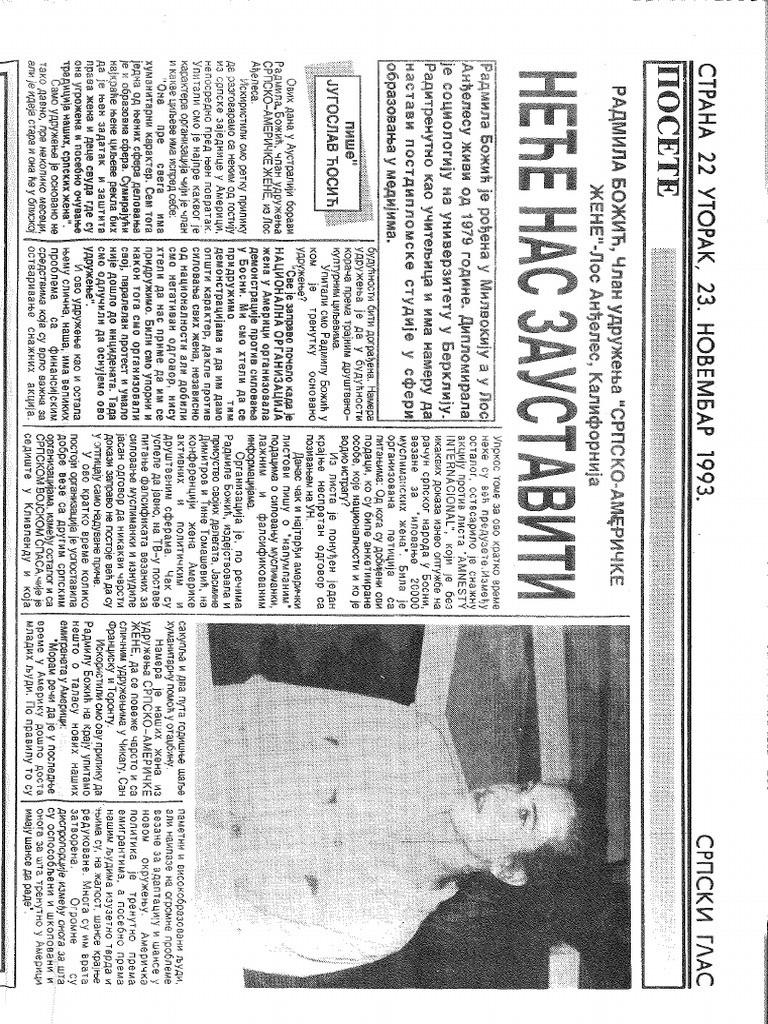 1993-11-23 Srpki Glas, str.22, Jugoslav Cosic Intervjuise Radu Bozic ...