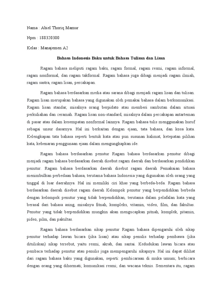 Abiel Thoriq Mamur (Bahasa Indonesia Baku Untuk Bahasa Tulisan Dan ...