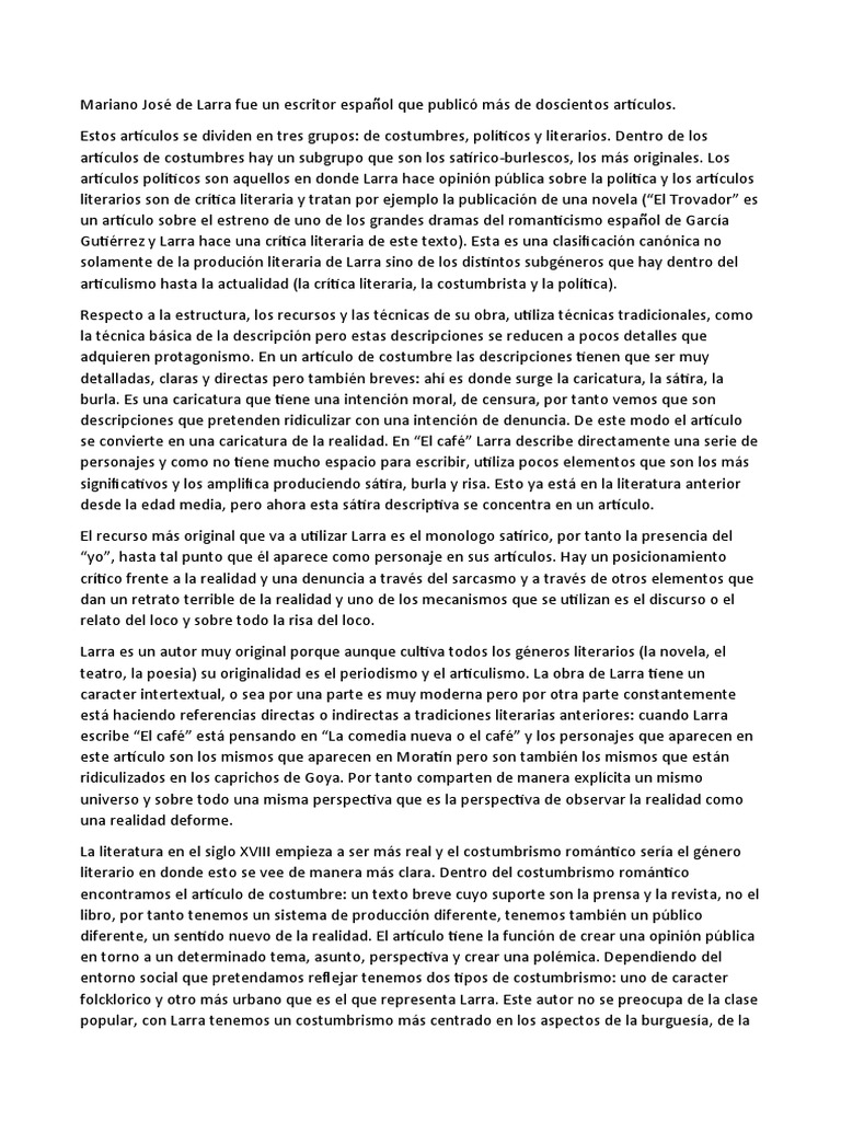 Reseña - Articulos de Larra | PDF | Sátira | Caricatura