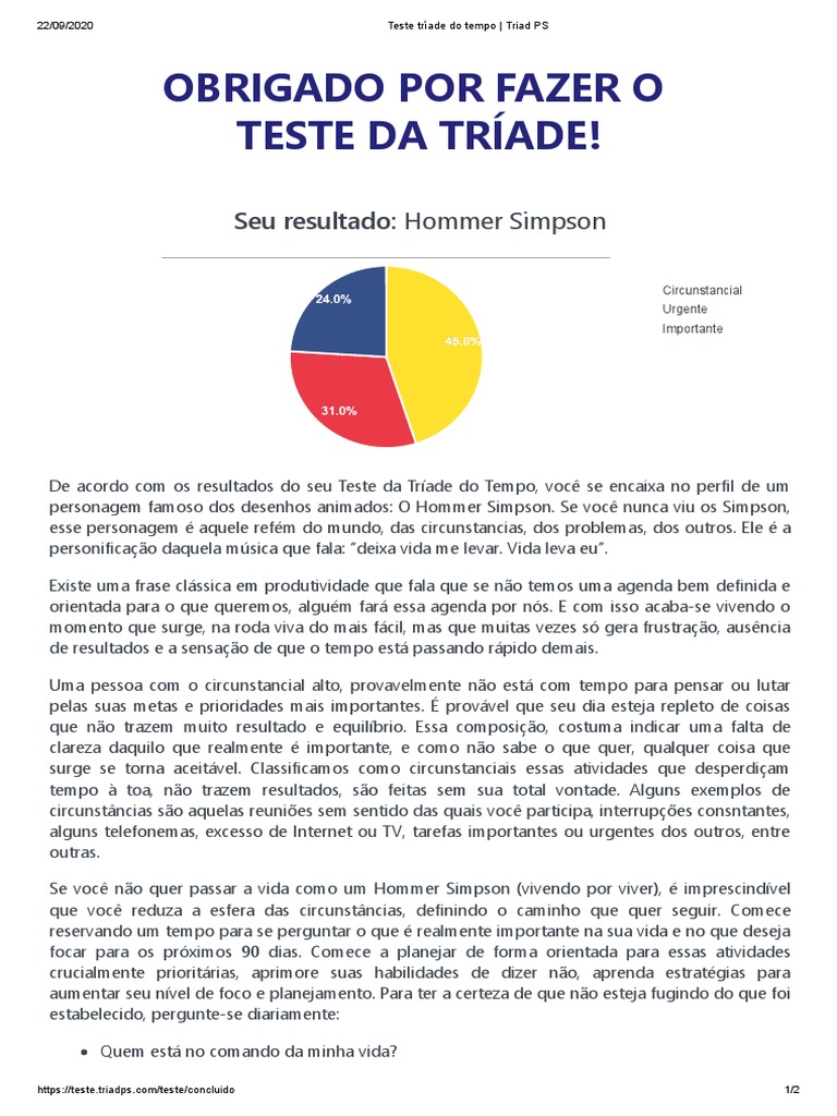 Teste da Tríade do Tempo: Resultados | PDF | Tempo | Vida