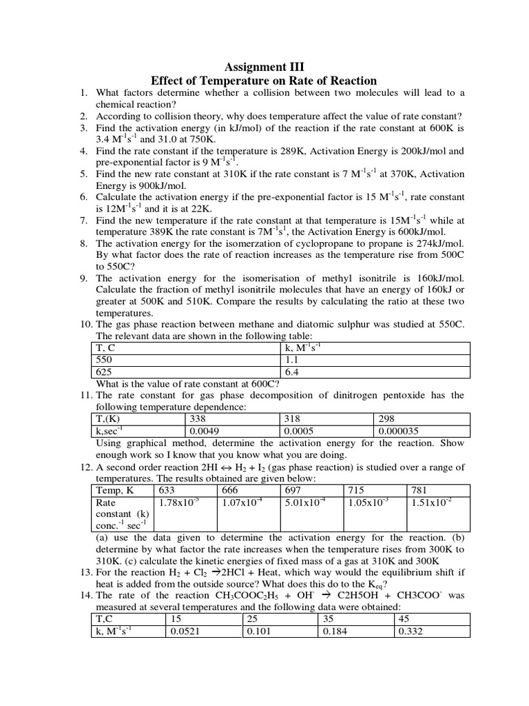 Cre Assignment 3 | PDF | Reaction Rate | Activation Energy