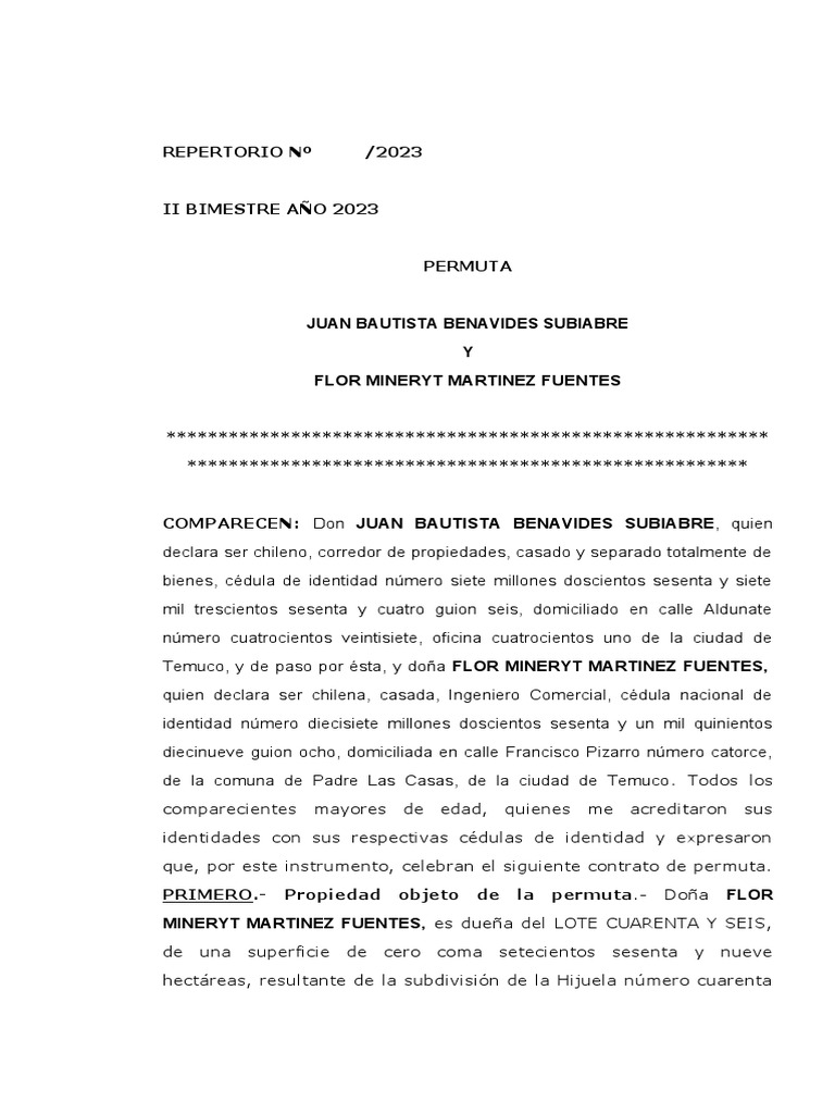 MODELO ESCRITURA DE Permuta | PDF | Ley común | Justicia