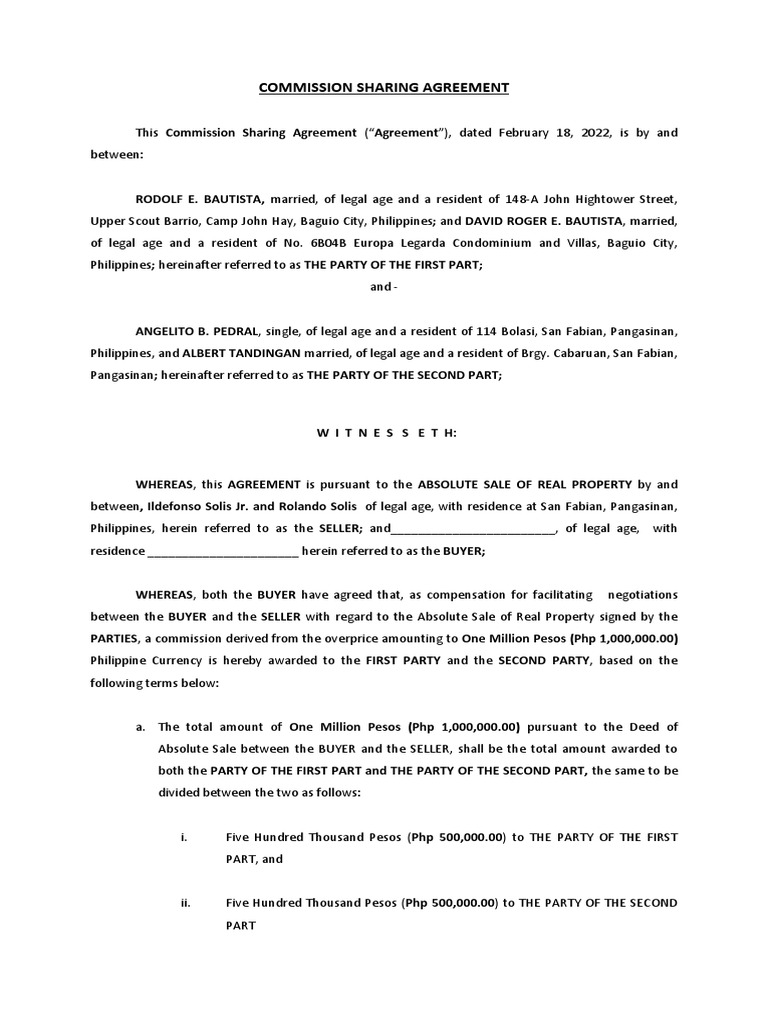 Commission Sharing Agreement | PDF | Civil Law (Legal System) | Civil ...