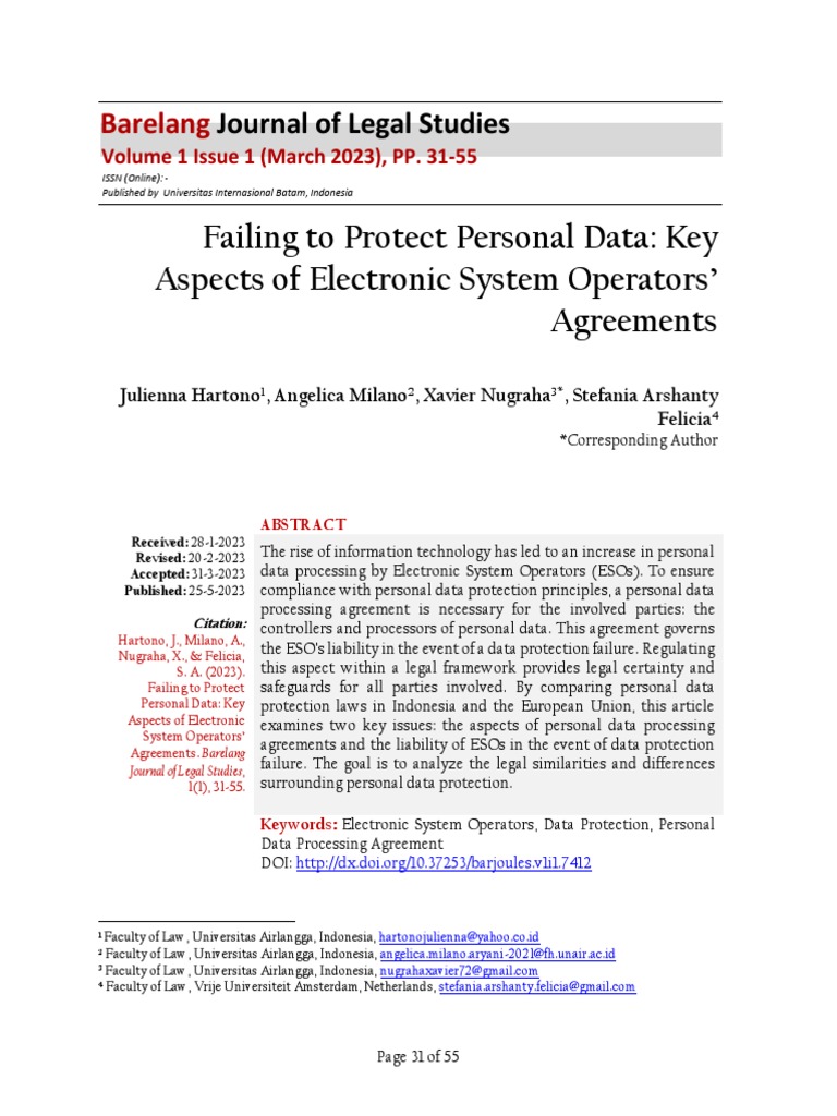 Failing To Protect Personal Data: Key Aspects of Electronic System ...