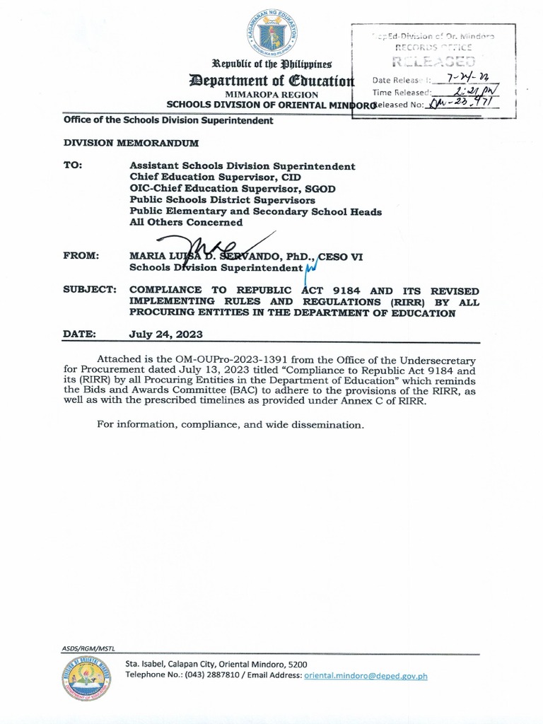 Compliance To Republic Act 9184 and Its Revised Implementing Rules and ...