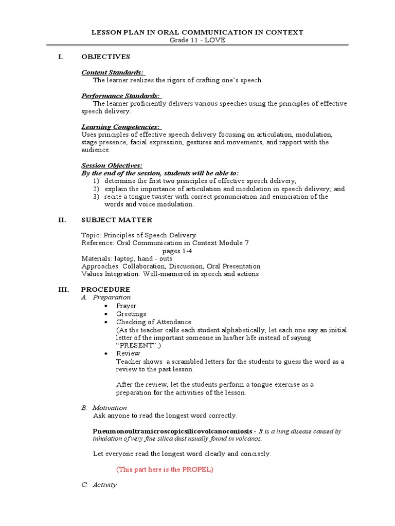 Oral Com - COT2 - Lesson Plan | Download Free PDF | Speech | Lesson Plan