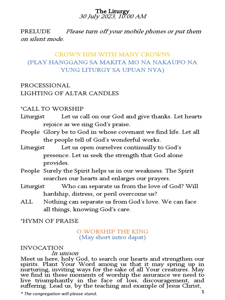 Liturgy July 30 2023 Jaime's | Download Free PDF | Liturgy | Assurance (Theology)