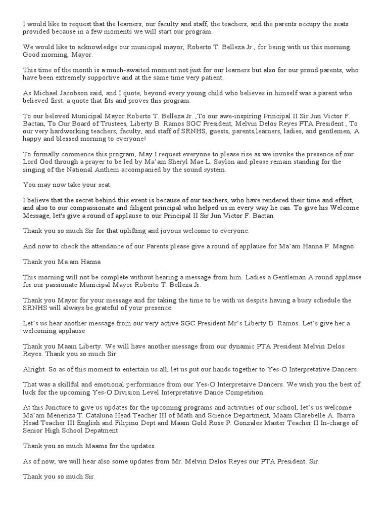 Card Day Emcee Script | PDF