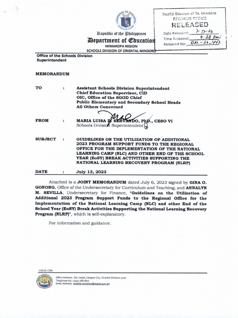 Guidelines on the Utilization of Additional 2023 Program Support Funds ...