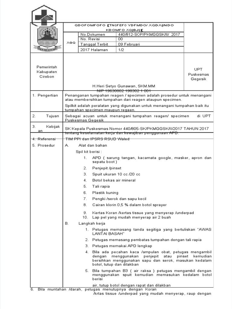 PDF Sop Penanganan Tumpahan Reagen | PDF | Sains & Matematika