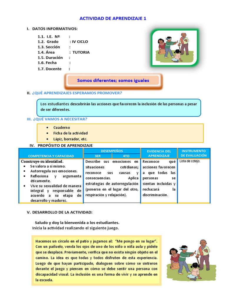 D1 A3 SESION TUT. Somos Diferentes Somos Iguales | PDF