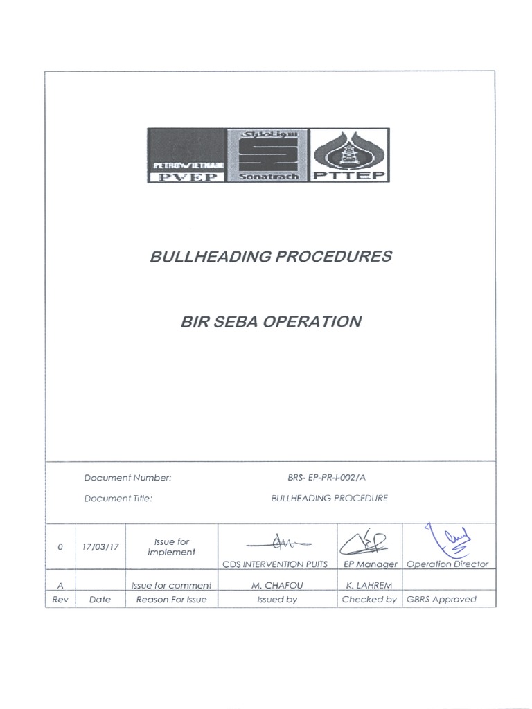 Work Procedure - Bullheading Operation | PDF