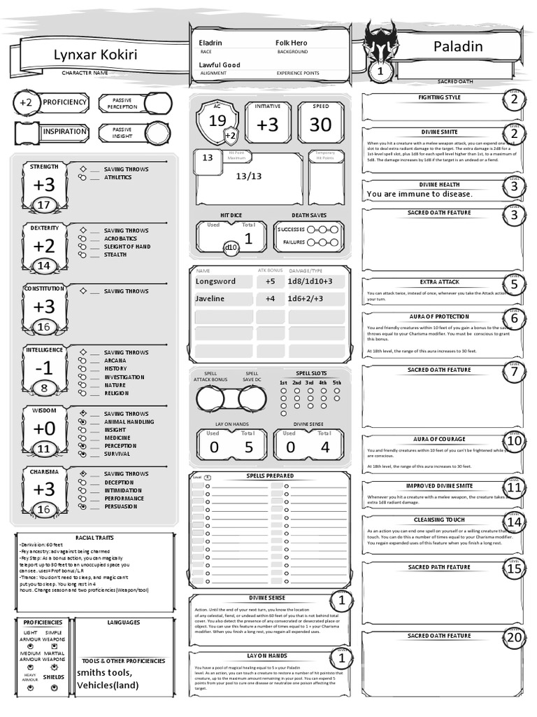 456029-Character Sheet PALADIN EDITABLE | PDF | Role Playing Games