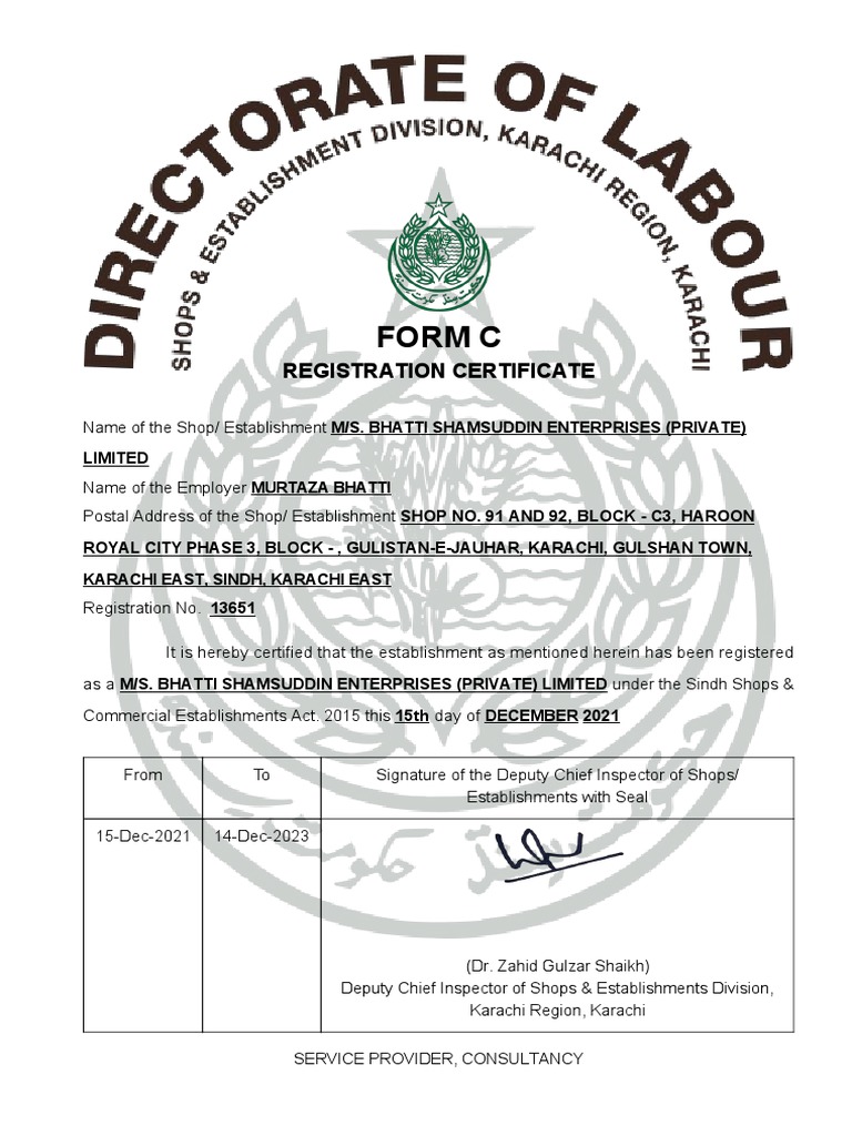 Labour Department Confirmed Certificate Print | PDF