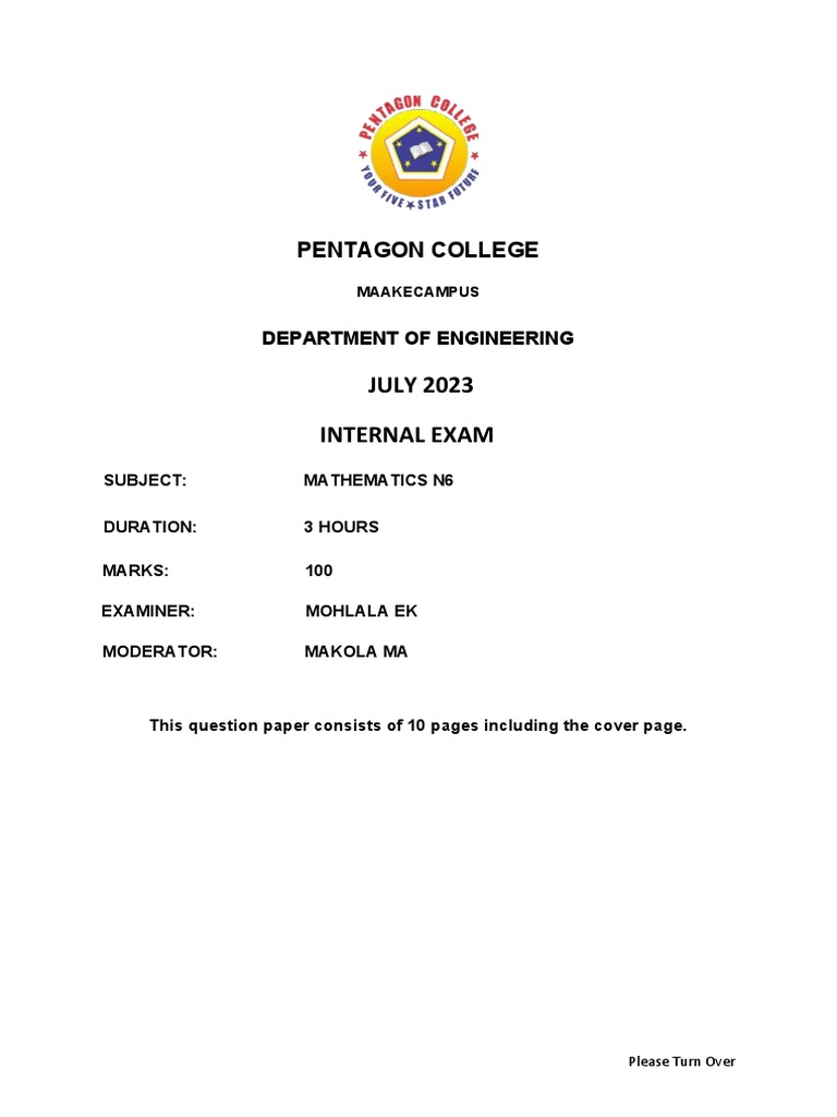 Mathematics N6 Internal Exam Paper | PDF