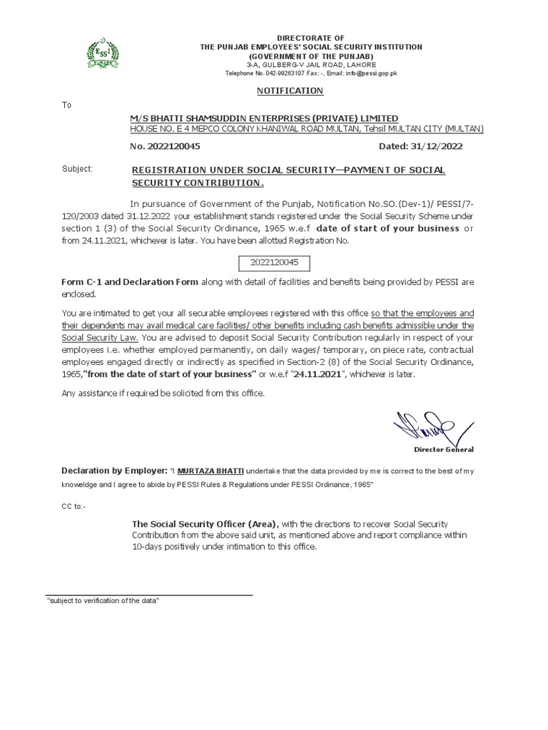 PESSI Department Confirmed Certificate Print | PDF