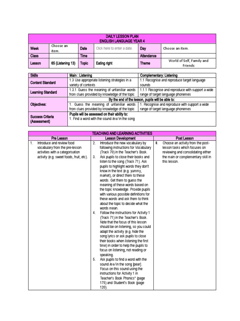 Eating Right (Lesson 65-80) | PDF | Lesson Plan | Teachers