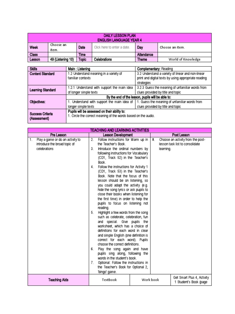 Celebrations (Lesson 49-64) | PDF | Lesson Plan | Teachers