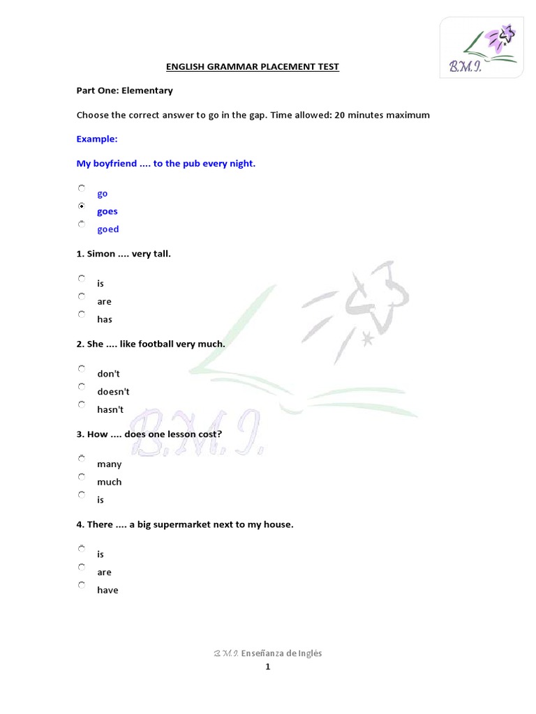 Place MT Test 4 Levels | PDF