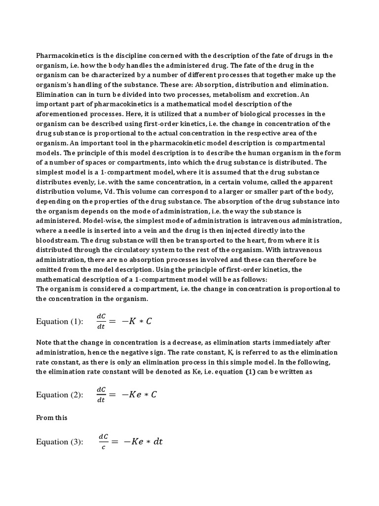 Pharmacokinetics Equations and Explanation | PDF | Pharmacokinetics ...