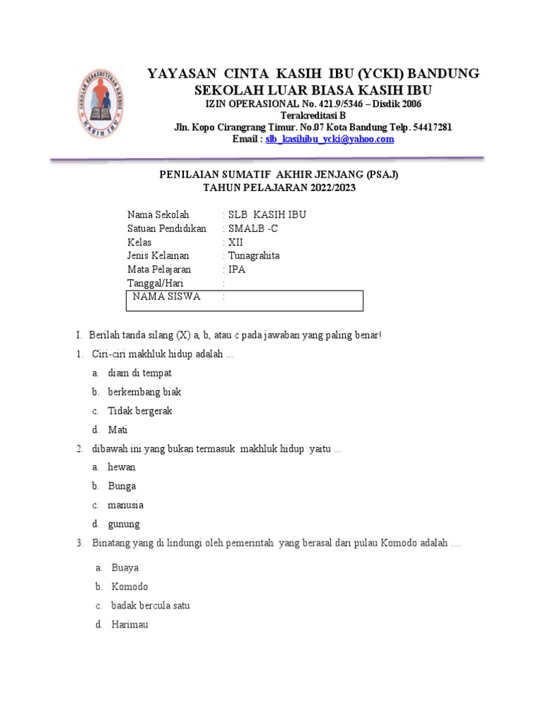 Soal Ipa Psaj Kelas 12 2023 | PDF