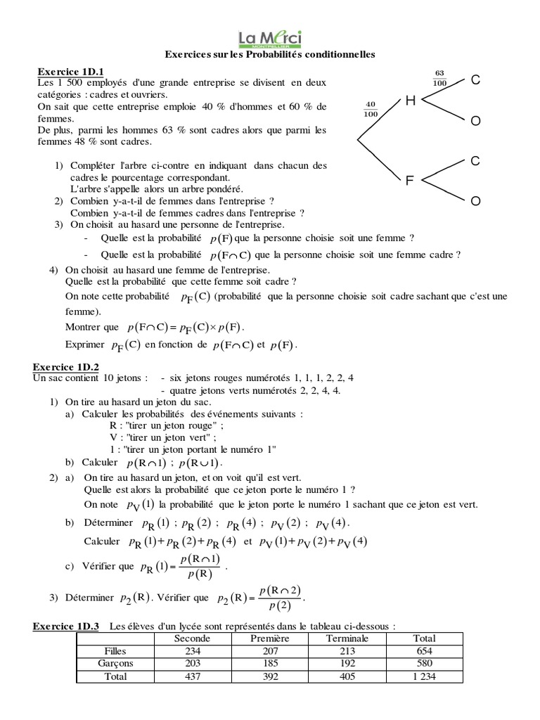 Chap 03 - Ex 1D - Exercices Sur Les Probabilités Conditionnelles (2019 ...