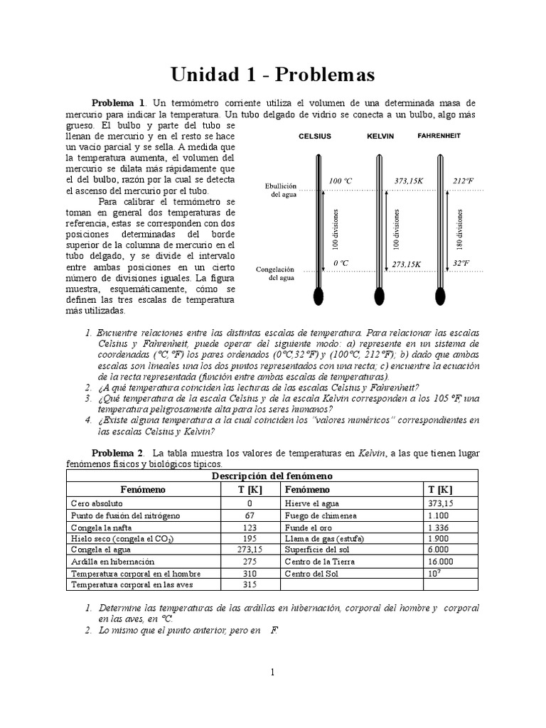 2023 - Problemas Unidad 1 Calor y Temperatura - Docx - Documentos de Google | PDF