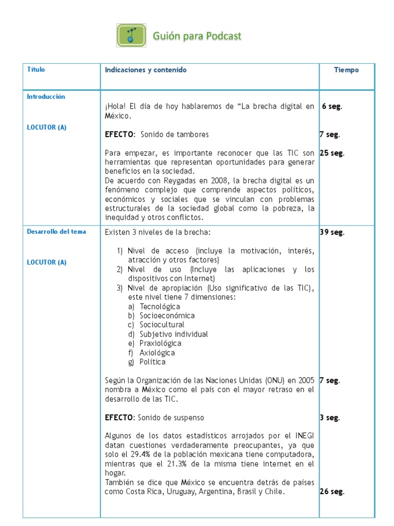 Ejemplo de Guion para Podcast | PDF | Tecnología de información y ...