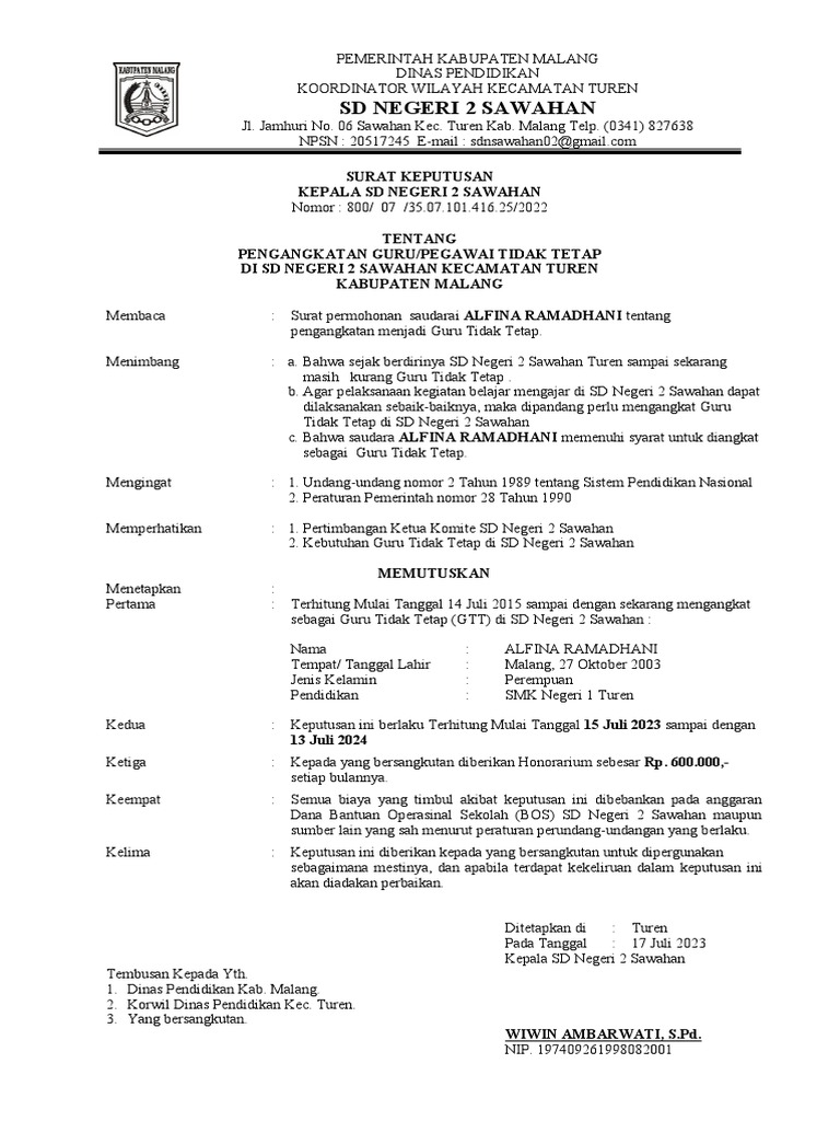 SK Pengangkatan GTT | PDF